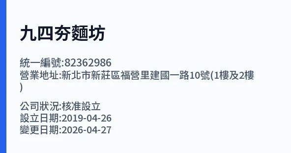 九四夯麵坊的照片-統編 82362986(新北市) 公司登記資料與營業項目詳細圖表