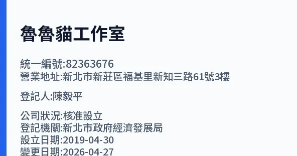 魯魯貓工作室的照片-統編 82363676(新北市) 公司登記資料與營業項目詳細圖表