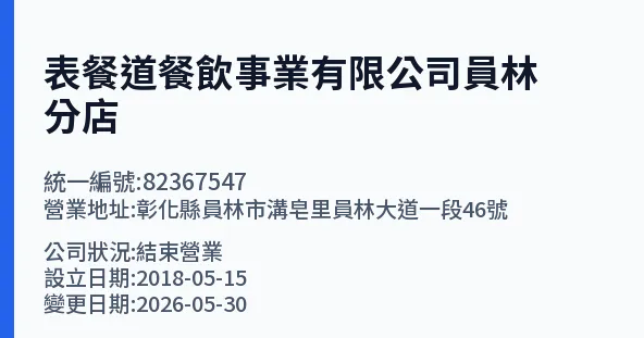 表餐道餐飲事業有限公司員林分店的照片-統編 82367547(彰化縣) 公司登記資料與營業項目詳細圖表