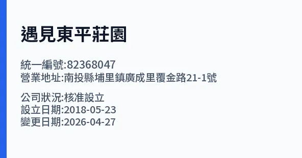 遇見東平莊園的照片-統編 82368047(南投縣) 公司登記資料與營業項目詳細圖表