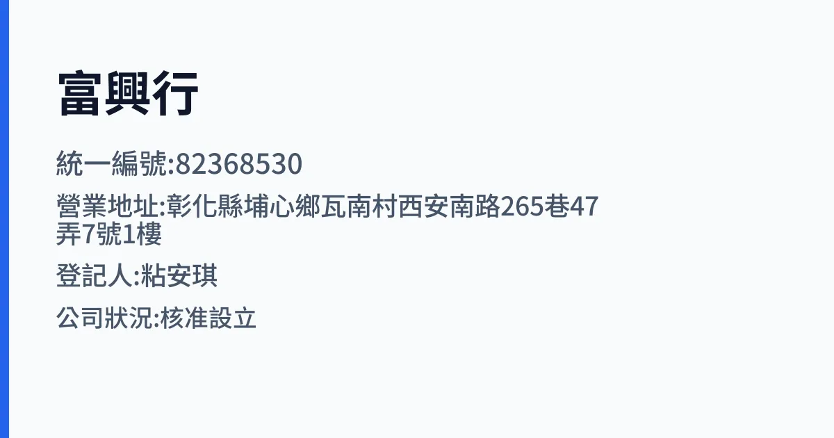 富興行 - 統編 82368530(彰化縣) 公司登記資料與營業項目詳細圖表