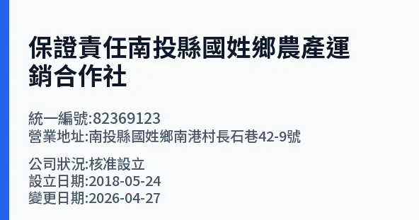 保證責任南投縣國姓鄉農產運銷合作社的照片-統編 82369123(南投縣) 公司登記資料與營業項目詳細圖表
