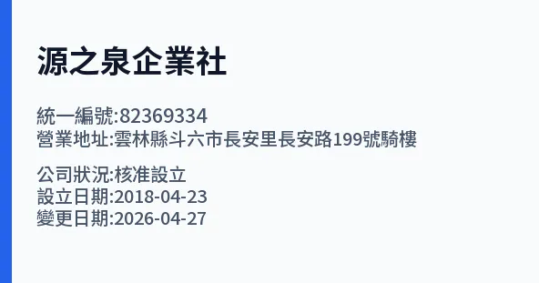 源之泉企業社的照片-統編 82369334(雲林縣) 公司登記資料與營業項目詳細圖表