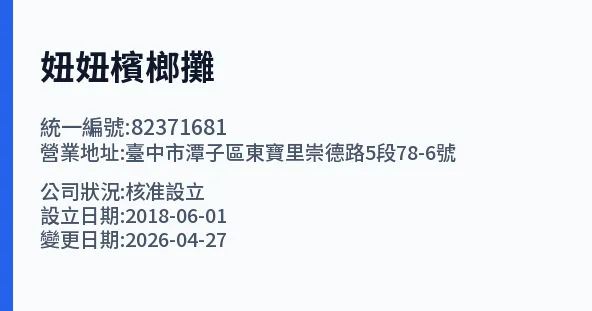 妞妞檳榔攤的照片-統編 82371681(臺中市) 公司登記資料與營業項目詳細圖表