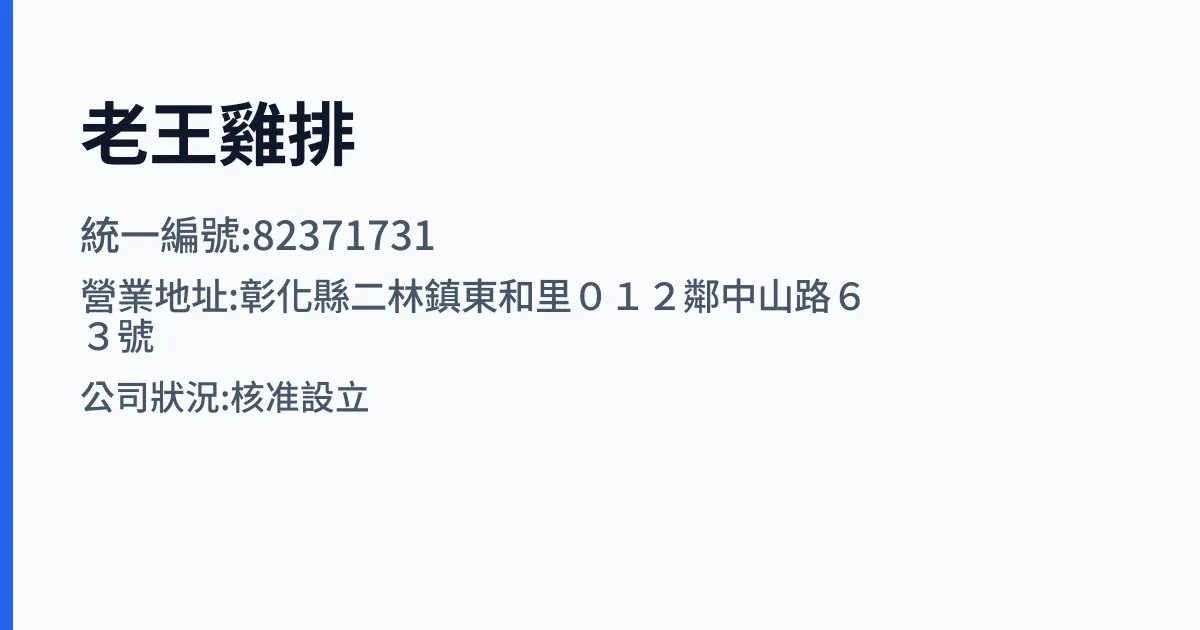 老王雞排 - 統編 82371731（彰化縣） 公司登記資料與營業項目詳細圖表