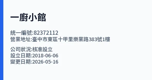 一廚小館的照片-統編 82372112(臺中市) 公司登記資料與營業項目詳細圖表