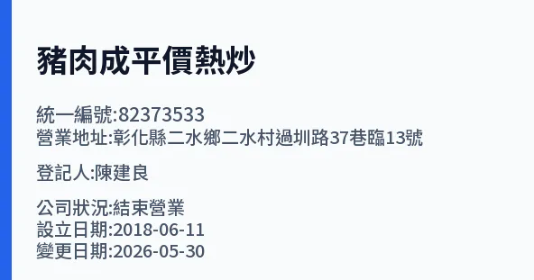 豬肉成平價熱炒的照片-統編 82373533(彰化縣) 公司登記資料與營業項目詳細圖表