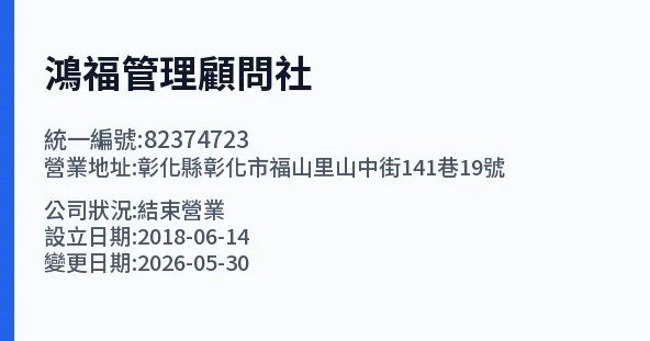 鴻福管理顧問社的照片-統編 82374723(彰化縣) 公司登記資料與營業項目詳細圖表