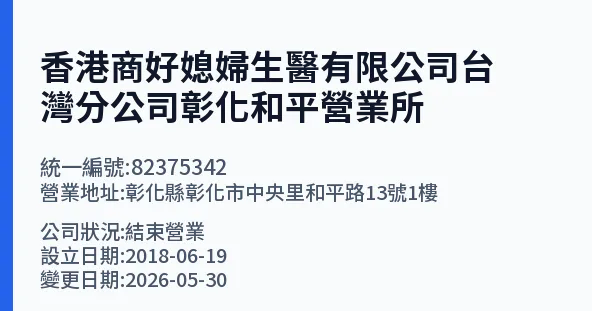 香港商好媳婦生醫有限公司台灣分公司彰化和平營業所的照片-統編 82375342(彰化縣) 公司登記資料與營業項目詳細圖表