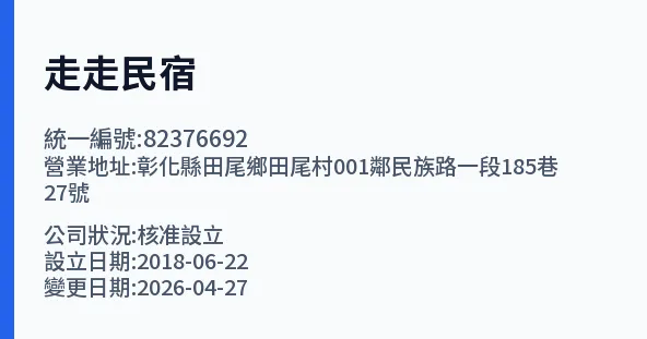 走走民宿的照片-統編 82376692(彰化縣) 公司登記資料與營業項目詳細圖表
