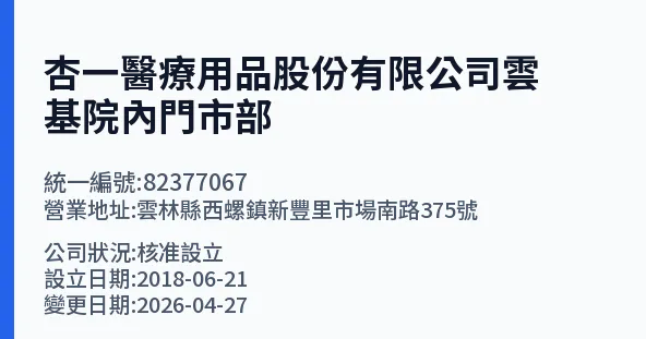 杏一醫療用品股份有限公司雲基院內門市部的照片-統編 82377067(雲林縣) 公司登記資料與營業項目詳細圖表