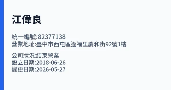 江偉良的照片-統編 82377138(臺中市) 公司登記資料與營業項目詳細圖表