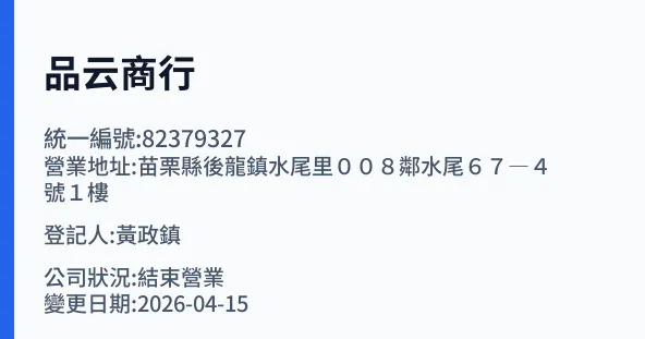 品云商行的照片-統編 82379327(苗栗縣) 公司登記資料與營業項目詳細圖表