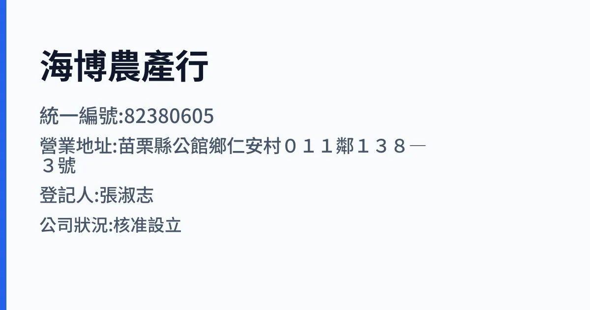 海博農產行 - 統編 82380605(苗栗縣) 公司登記資料與營業項目詳細圖表