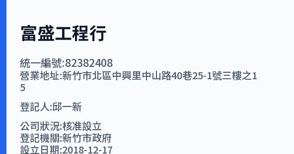 富盛工程行的照片-統編 82382408(新竹市) 公司登記資料與營業項目詳細圖表