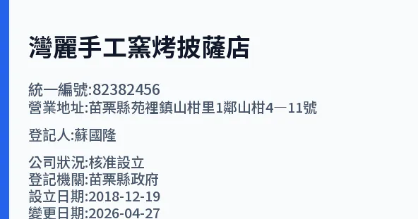 灣麗手工窯烤披薩店的照片-統編 82382456(苗栗縣) 公司登記資料與營業項目詳細圖表