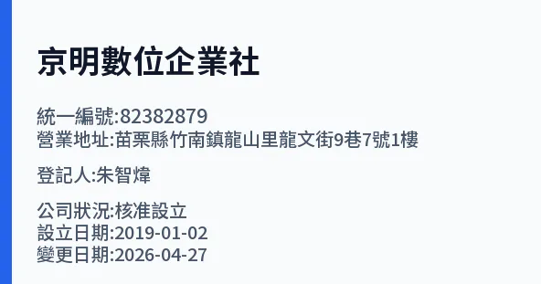 京明數位企業社的照片-統編 82382879(苗栗縣) 公司登記資料與營業項目詳細圖表