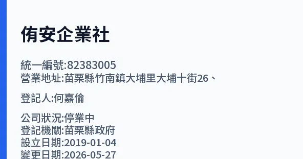 侑安企業社的照片-統編 82383005(苗栗縣) 公司登記資料與營業項目詳細圖表