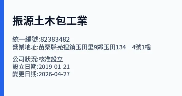 振源土木包工業的照片-統編 82383482(苗栗縣) 公司登記資料與營業項目詳細圖表
