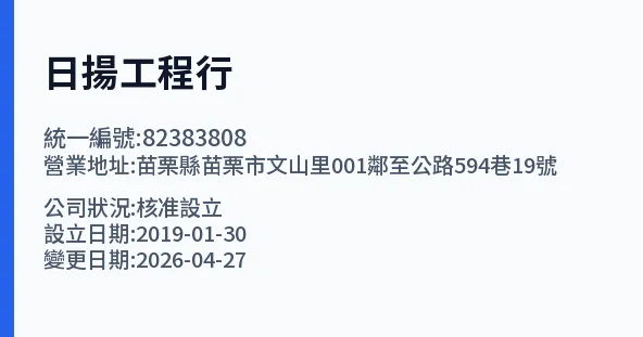 日揚工程行的照片-統編 82383808(苗栗縣) 公司登記資料與營業項目詳細圖表