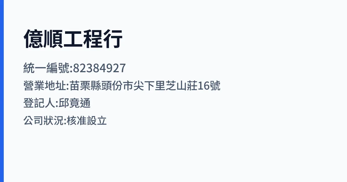 億順工程行 - 統編 82384927(苗栗縣) 公司登記資料與營業項目詳細圖表