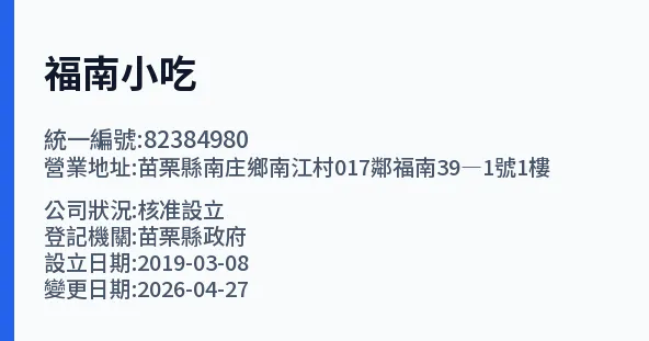 福南小吃的照片-統編 82384980(苗栗縣) 公司登記資料與營業項目詳細圖表