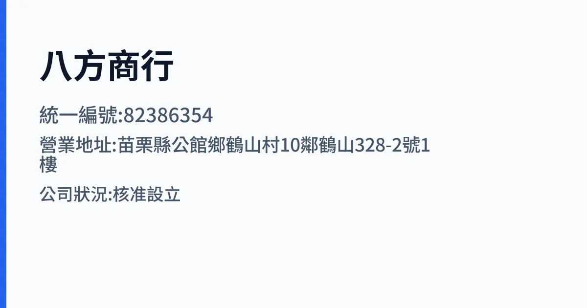 八方商行 - 統編 82386354(苗栗縣) 公司登記資料與營業項目詳細圖表