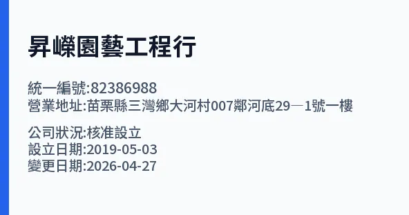 昇嶸園藝工程行的照片-統編 82386988(苗栗縣) 公司登記資料與營業項目詳細圖表