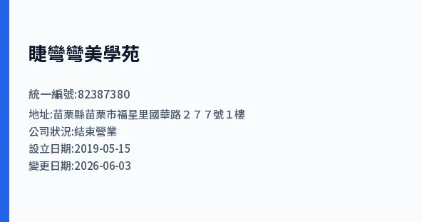 睫彎彎美學苑的照片-統編 82387380(苗栗縣) 公司登記資料與營業項目詳細圖表