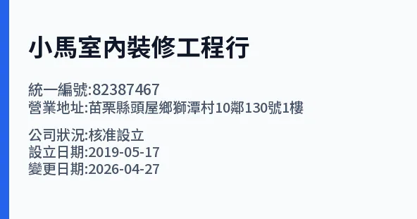 小馬室內裝修工程行的照片-統編 82387467(苗栗縣) 公司登記資料與營業項目詳細圖表