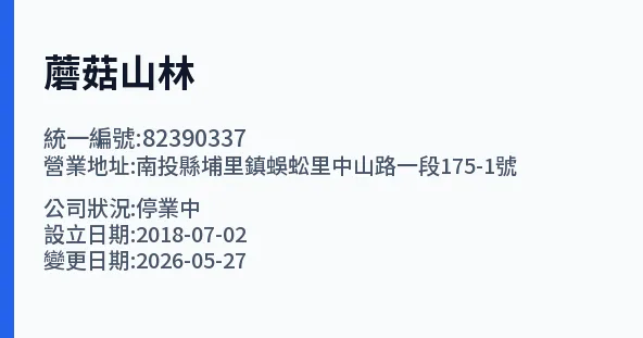 蘑菇山林的照片-統編 82390337(南投縣) 公司登記資料與營業項目詳細圖表