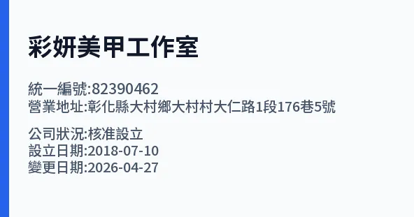 彩妍美甲工作室的照片-統編 82390462(彰化縣) 公司登記資料與營業項目詳細圖表