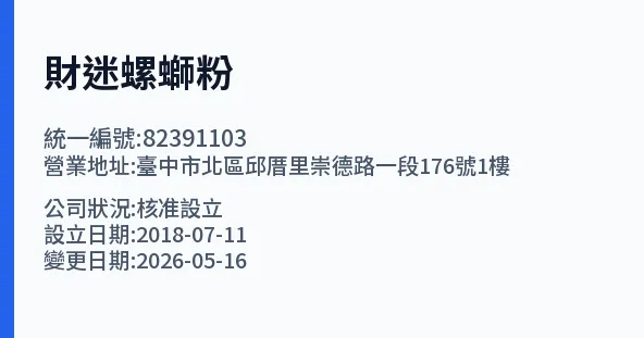 財迷螺螄粉的照片-統編 82391103(臺中市) 公司登記資料與營業項目詳細圖表