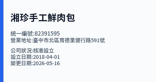 湘珍手工鮮肉包的照片-統編 82391595(臺中市) 公司登記資料與營業項目詳細圖表