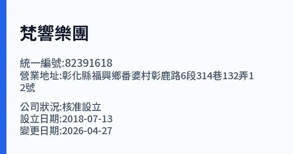 梵響樂團的照片-統編 82391618(彰化縣) 公司登記資料與營業項目詳細圖表