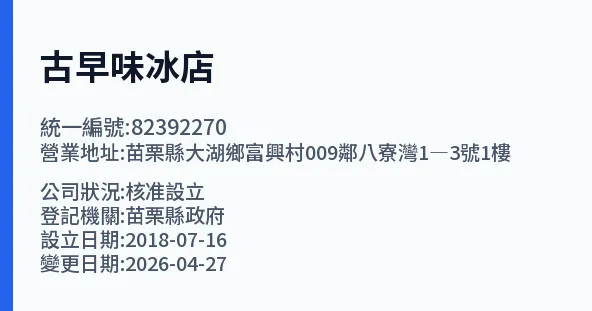 古早味冰店的照片-統編 82392270(苗栗縣) 公司登記資料與營業項目詳細圖表