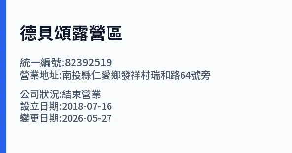 德貝頌露營區的照片-統編 82392519(南投縣) 公司登記資料與營業項目詳細圖表