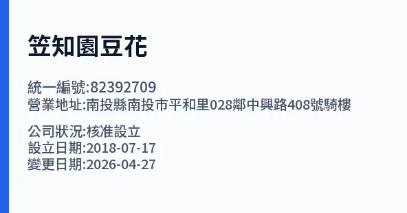 笠知園豆花的照片-統編 82392709(南投縣) 公司登記資料與營業項目詳細圖表