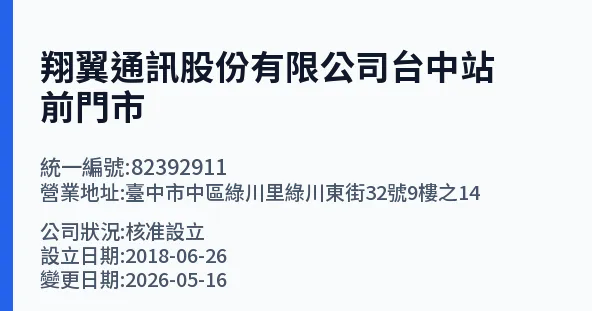 翔翼通訊股份有限公司台中站前門市的照片-統編 82392911(臺中市) 公司登記資料與營業項目詳細圖表