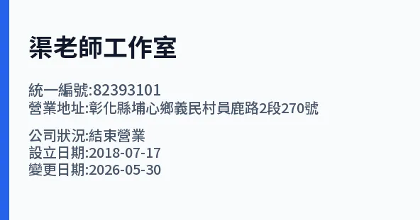 渠老師工作室的照片-統編 82393101(彰化縣) 公司登記資料與營業項目詳細圖表