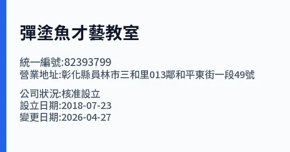 彈塗魚才藝教室的照片-統編 82393799(彰化縣) 公司登記資料與營業項目詳細圖表