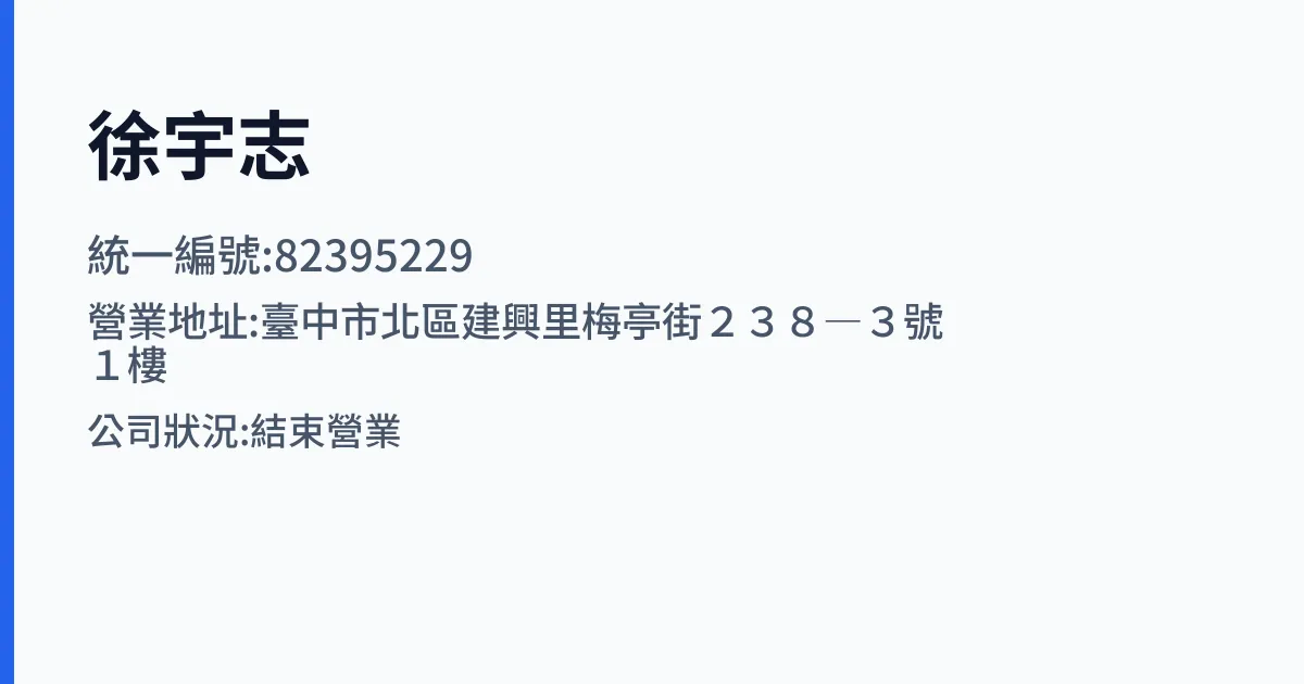徐宇志 - 統編 82395229(臺中市) 公司登記資料與營業項目詳細圖表