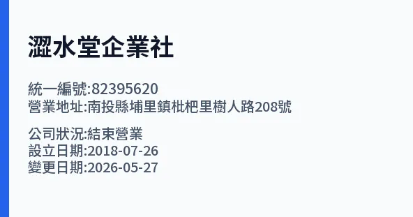 澀水堂企業社的照片-統編 82395620(南投縣) 公司登記資料與營業項目詳細圖表