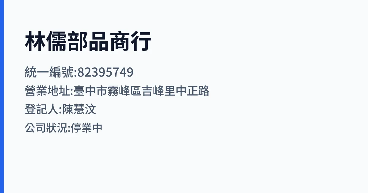林儒部品商行 - 統編 82395749(臺中市) 公司登記資料與營業項目詳細圖表