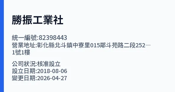 勝振工業社的照片-統編 82398443(彰化縣) 公司登記資料與營業項目詳細圖表