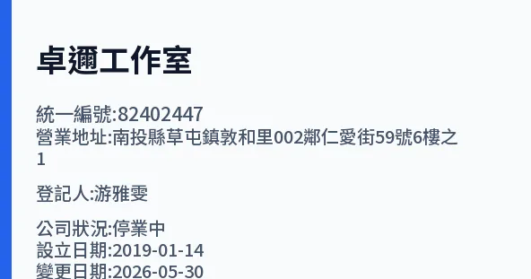卓邇工作室的照片-統編 82402447(南投縣) 公司登記資料與營業項目詳細圖表