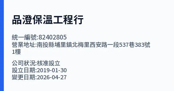 品澄保溫工程行的照片-統編 82402805(南投縣) 公司登記資料與營業項目詳細圖表