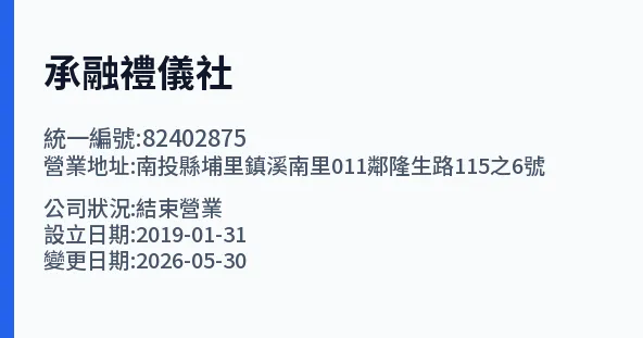 承融禮儀社的照片-統編 82402875(南投縣) 公司登記資料與營業項目詳細圖表