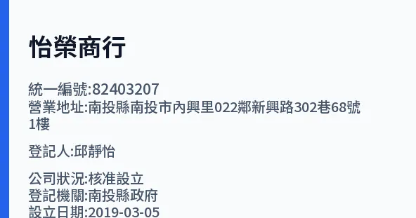 怡榮商行的照片-統編 82403207(南投縣) 公司登記資料與營業項目詳細圖表