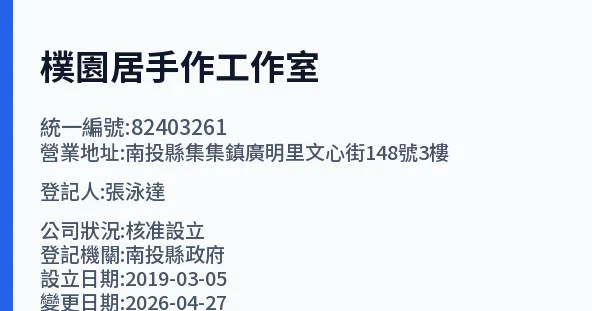 樸園居手作工作室的照片-統編 82403261(南投縣) 公司登記資料與營業項目詳細圖表